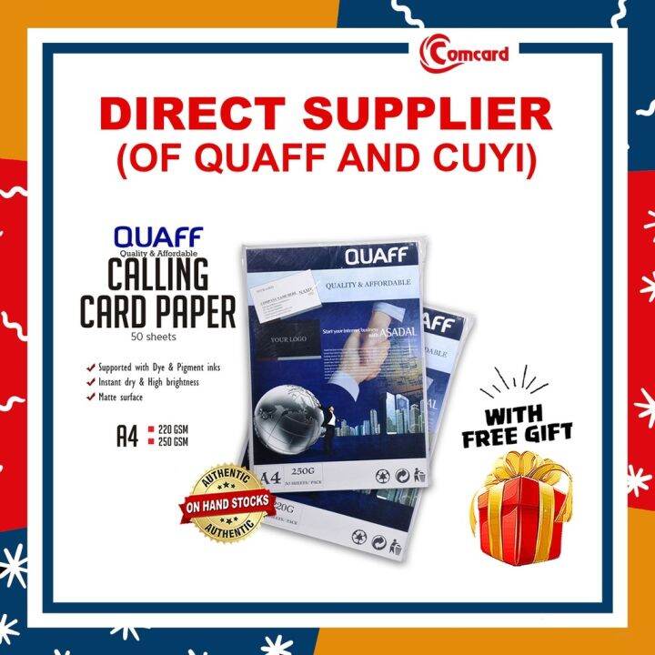 ☑️ Comcard Mall [1 PACK] QUAFF CALLING CARD PAPER A4 SIZE 220/250 GSM Matte (50 Sheets/Pack ...