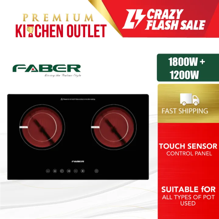 Faber 1800W + 1200W 2 Burner Built-in Ceramic Cooker Hob with Touch ...