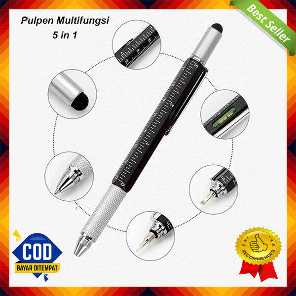 Pulpen Multifungsi 5 in 1 Pena Multifungsi Plastik Stylus Penggaris ...