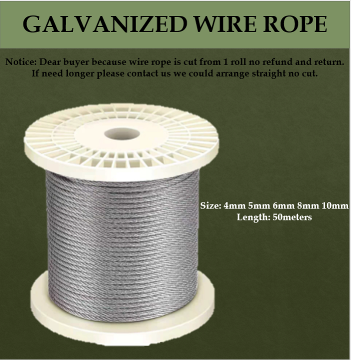 Gal Steel Cable 4mm-10mm IWR (Iorn Wire Rope Core) 50m Galvanized Steel ...