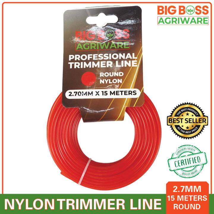 Big Boss Agriware Nylon String Trimmer Line 2.7mm x 15m Round Red (Tansi) for Grass Cutter ...