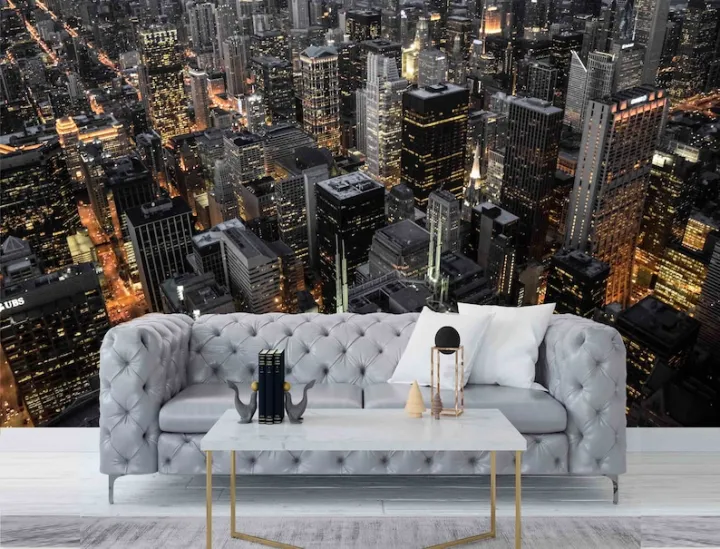 Night City ภูมิทัศน์วอลล์เปเปอร์ Night City View ปรับแต่งวอลล์เปเปอร์ Cityscape Wall Decal Night ...