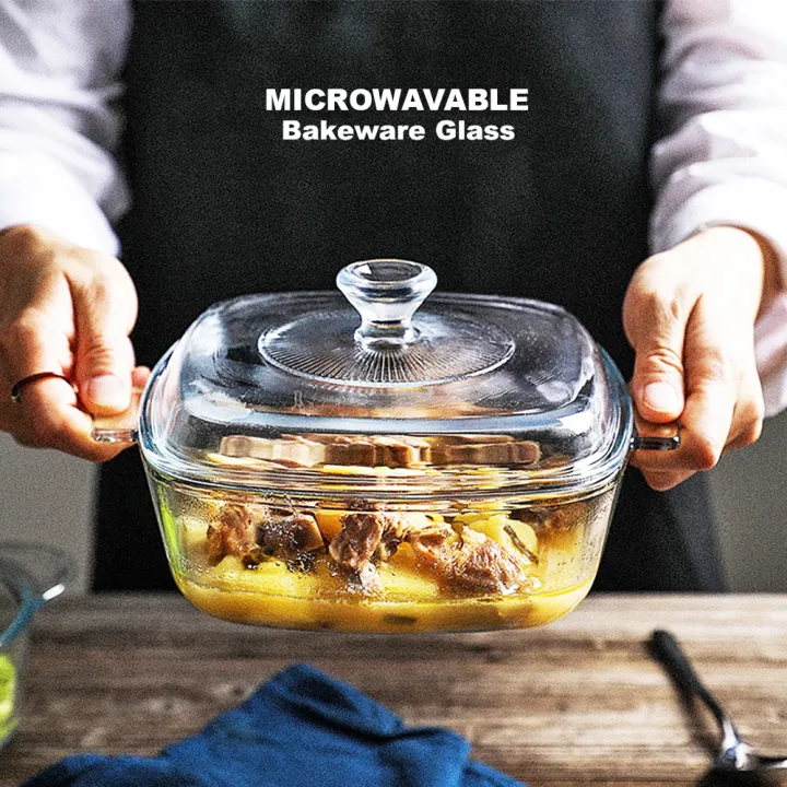 Muzi Microwavable Bakeware Glass Square Tempered Transparent with Cover ...
