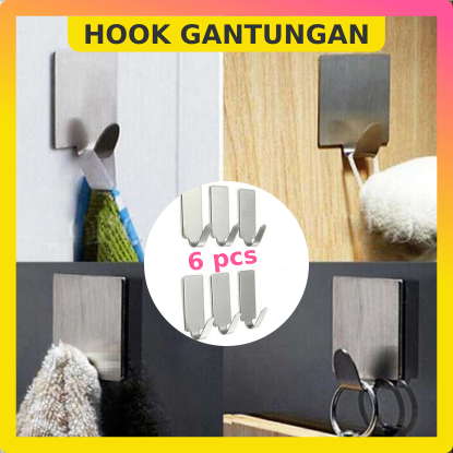 hook gantungan kunci stainless 6 pcs yang kuat / hanger tempel di ...