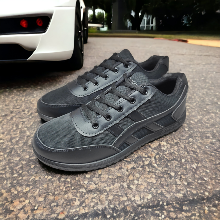 KiKi Shoes - รองเท้าผ้าใบดำล้วน ผ้าใบผู้ชาย สไตล์แบรนด์ ลาย 3 ขีดข้าง เท่ โดดเด่น พร้อมลุย ...