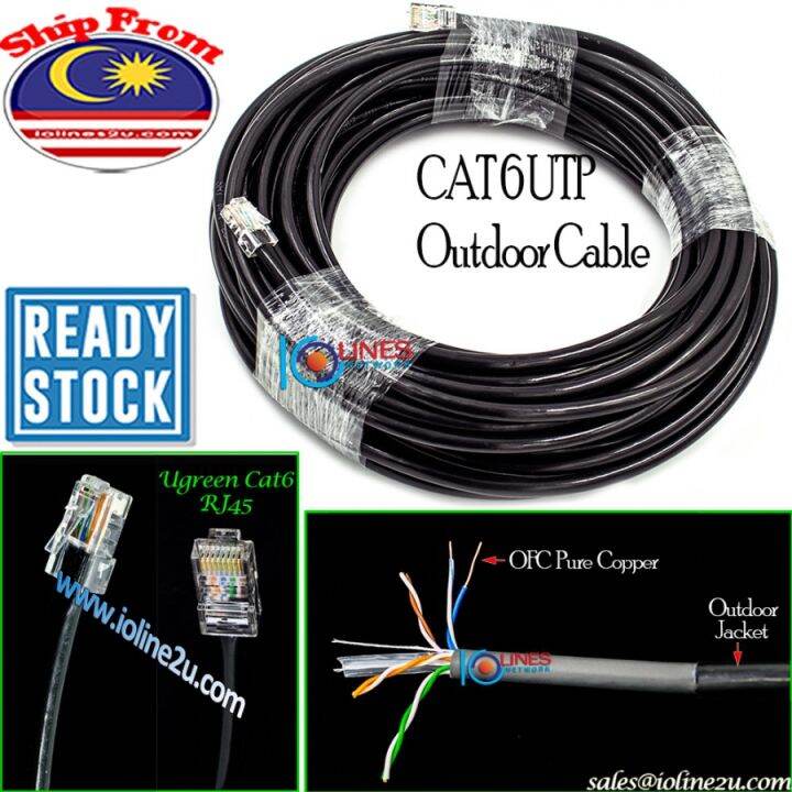 40m Outdoor Black Cat6 Cat 6 UTP cable RJ45 Patch Cord Full Copper ...