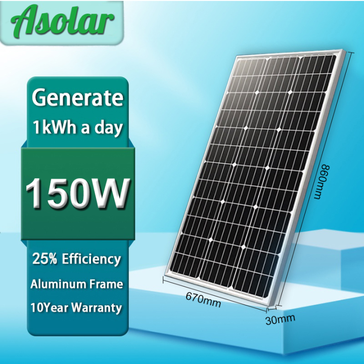 【Asolar】150 Watts Solar Panel 18V Solar Panel Full Power ...