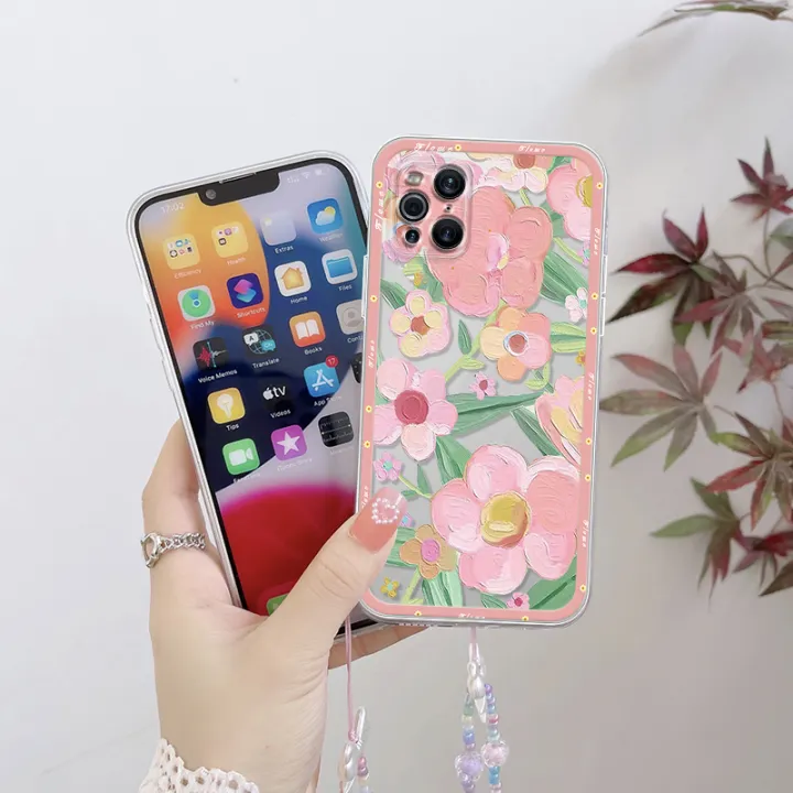 สำหรับ OPPO Find X3 Pro Case,พร้อมสร้อยข้อมือโบว์ลูกปัดน่ารัก Soft เคส ...