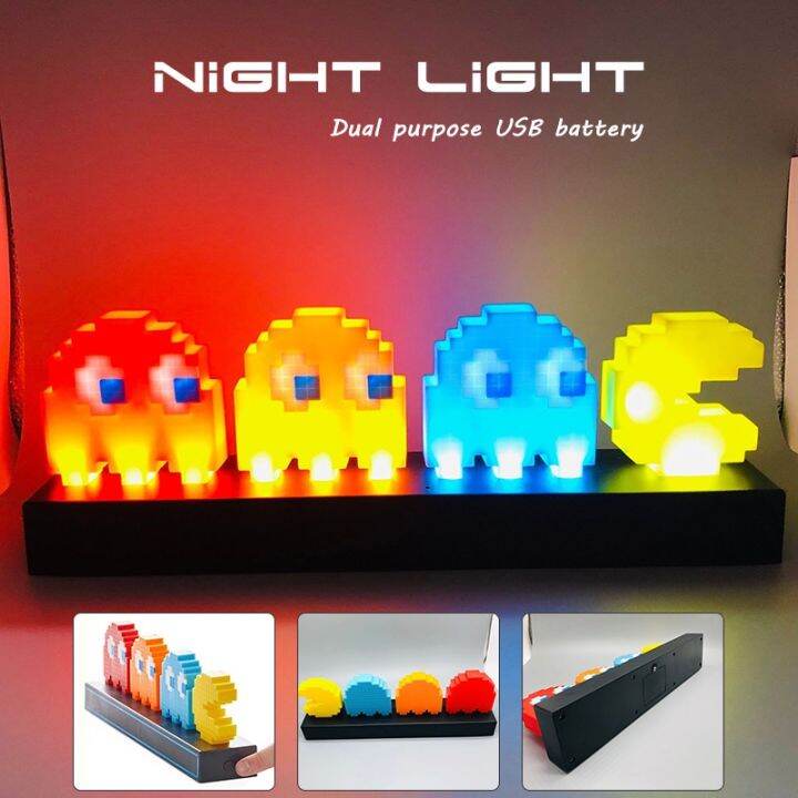โคมไฟตั้งโต๊ะ Lc Pixel Pac-Man เปลี่ยนสีได้ใช้แบตเตอรี่ Usb/Battery ...