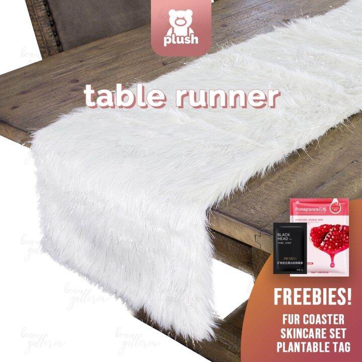 【COD】 Plush Faux Fur Fabric Table Runner 4 and 6 seater car dashboard ...