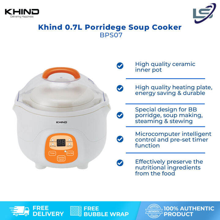 KHIND 0.7L Porridge Soup Cooker BPS07 | High Quality Ceramic Inner Pot ...