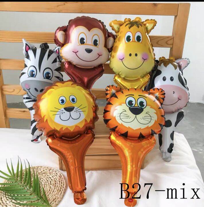 B27 E3-26 zoo animal lion tiger giraff monkey zebra cow foil handheld ...