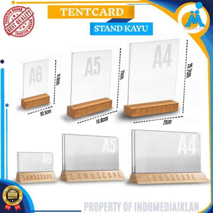tent card holder akrilik kaki kayu A4 / stand akrilik / akrilik meja ...