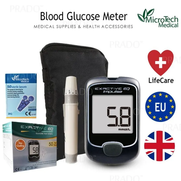 PRADO Malaysia EXACTIVE EQ Impulse Blood Glucose Meter + 50 Strips + 50 ...