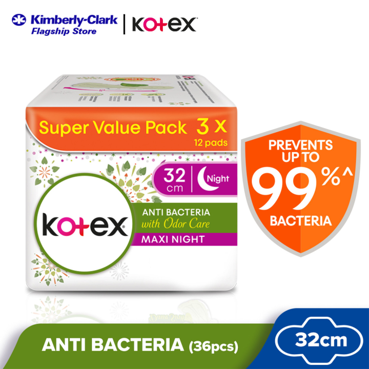 KOTEX Natural Care Overnight Wing Anti-Bacteria 32cm (12pcs x 3) | Lazada