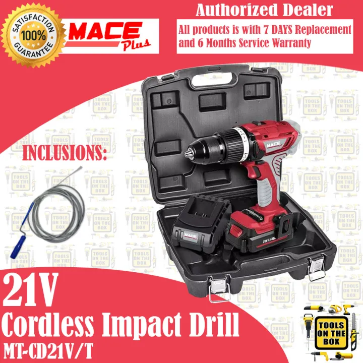 Mace Plus Cordless Drill MT-CD21V/T with LED light Case Included ...