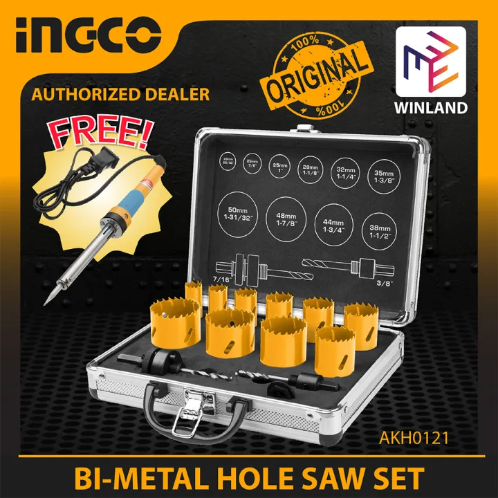 INGCO Tools Original 12pcs Bi-Metal Hole Saw Set with Case with Free ...