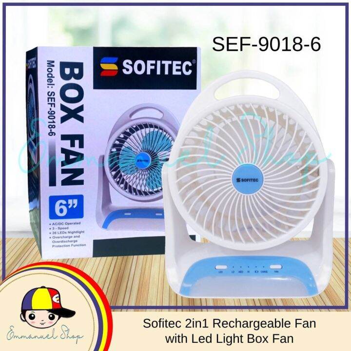 3in1 Portable Electric Fan 6'' AC/DC Rechargeable Fan with Led Light ...