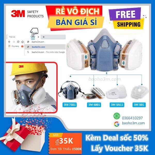 3M 7501-Mặt nạ phòng độc 3M-7 món lọc hơi benzen acetone xăng dầu dùng ...