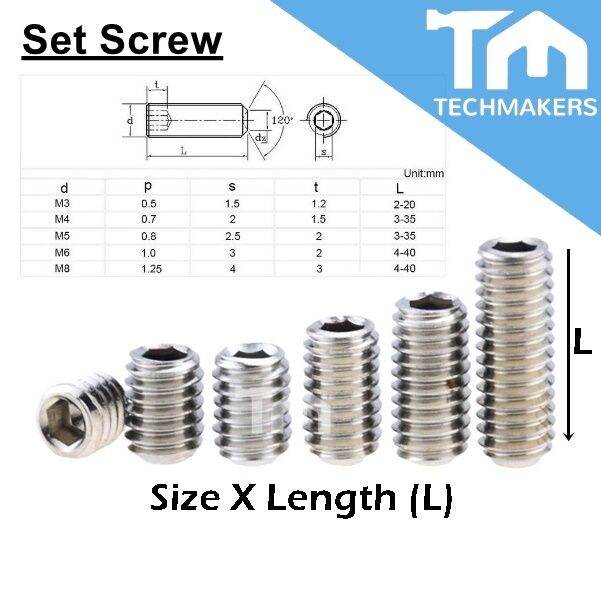 M3/M4/M5 Set Screw Stainless Steel 304 DIN916 Hex Socket Grub Screw Screws Headless CNC Servo ...