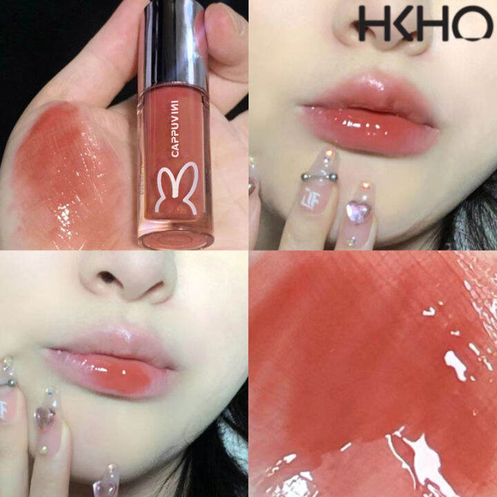 HKHO Pink Tube ลิปกลอสนมเคลือบเงาสีชาลิปเคลือบจางหายไปเส้นริมฝีปากชุ่ม ...