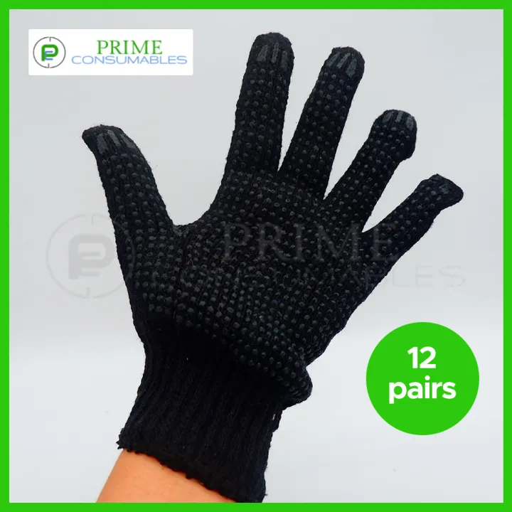 12pairs 600grams Quality Dotted All Black Cotton Safety Hand Work ...
