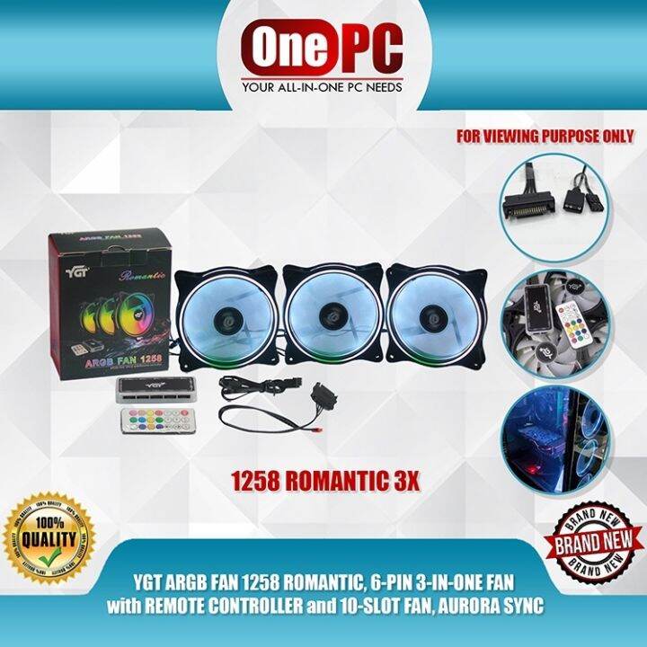 【Special Sale】 YGT ARGB FAN 1258 ROMANTIC 6-PIN 3-IN-ONE FAN with REMOTE CONTROLLER and 10-SLOT ...