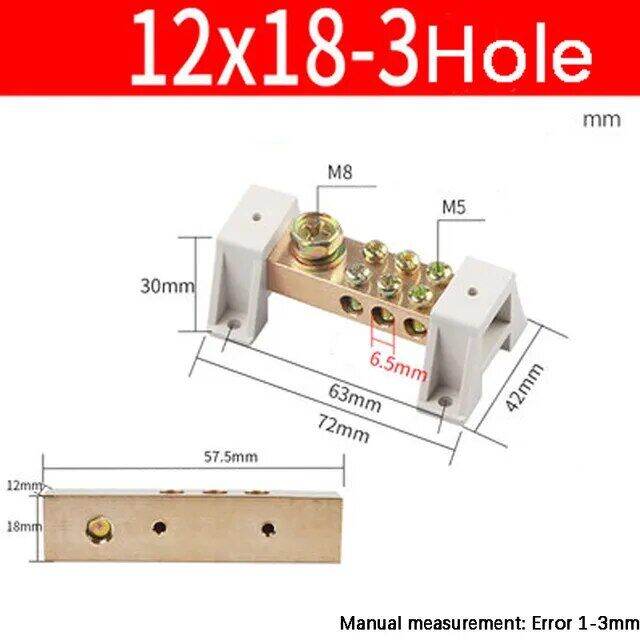 12x18 Grounding Copper Double Row Ground Wire 6 Holes Ground Row Zero ...