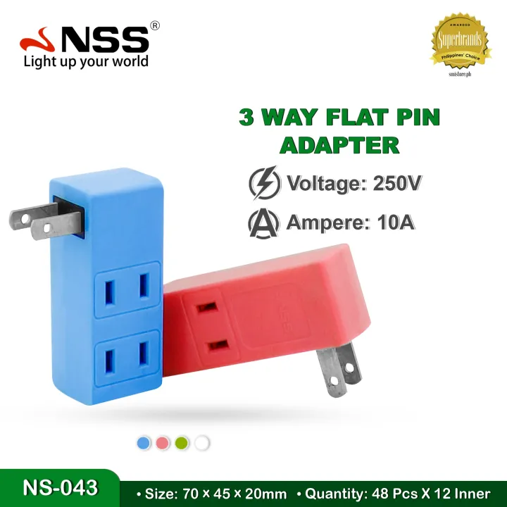 3 Way Flat Pin Power Adapter Extension Adapter Socket Outlet NS-043 ...