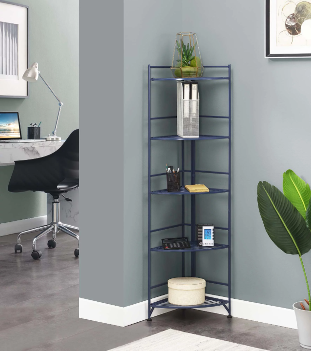 Xtra Storage 5 Tier Folding Metal Corner Shelf, Cobalt Blue Book Shelf ...