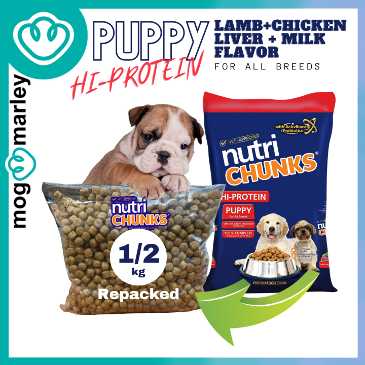 Nutri Chunks Hi-Protein Puppy Lamb Chicken Liver Milk Flavor with Real Meat for All breeds 1/2kg ...