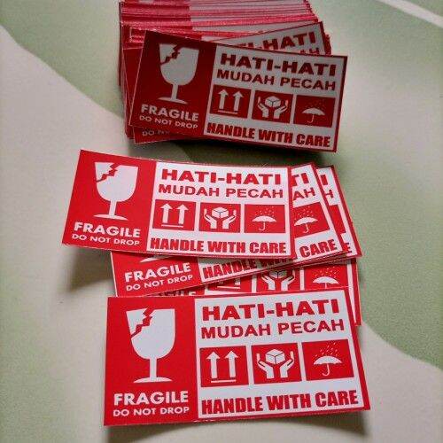 Stiker Fragile 100PCS Stiker Keamanan Stiker Anti Pecah Custom 6X3 CM ...