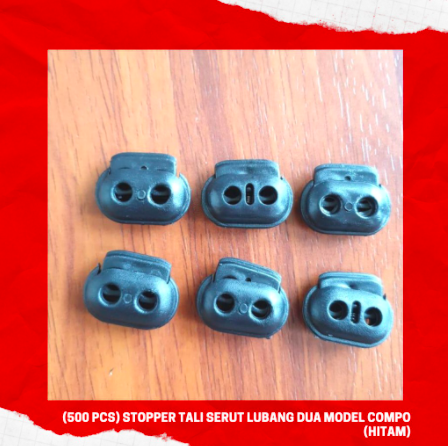 Stopper Tali Serut Lubang Dua Model Compo (Hitam) - isi 500 PCS ...