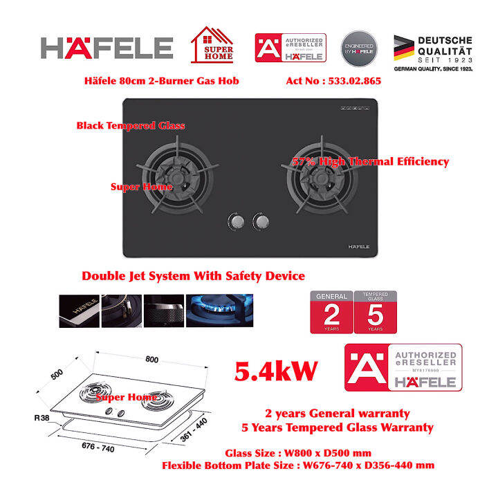 Hafele Gas Hob 2-Burner 80cm Built-in Gas Hob With Safety Device 533.02 ...