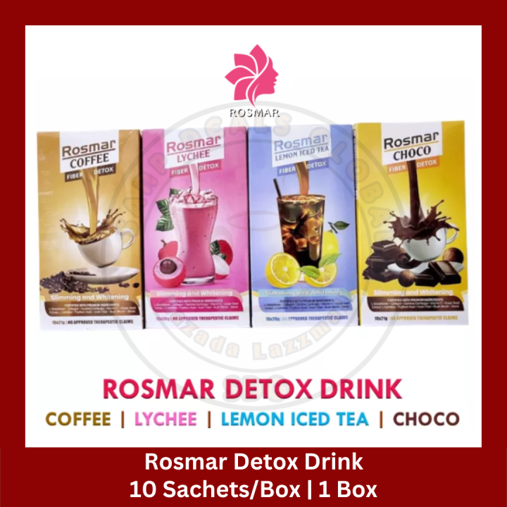Rosmar Detox Drink Coffee Chocolate Lemon Iced Tea Lychee 10 Sachets X ...
