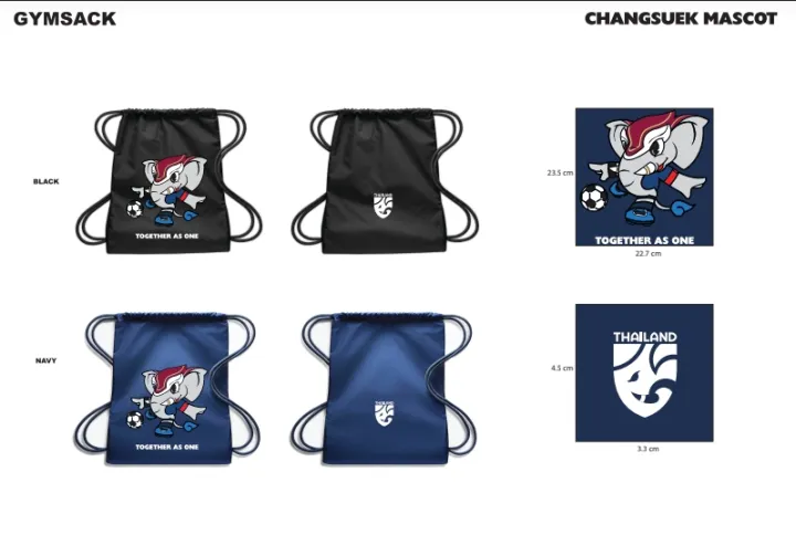 Changsuek ช้างศึก จอมทัพกระเป๋าเชือกรูดเชียร์ทัพช้างศึกไทยมาสคอต ผ้า420D PU สี กรมดำรุ่น Jomtub ...