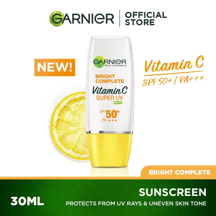 NEW Garnier Bright Complete UV Matte Vitamin C Brightening Sunscreen ...