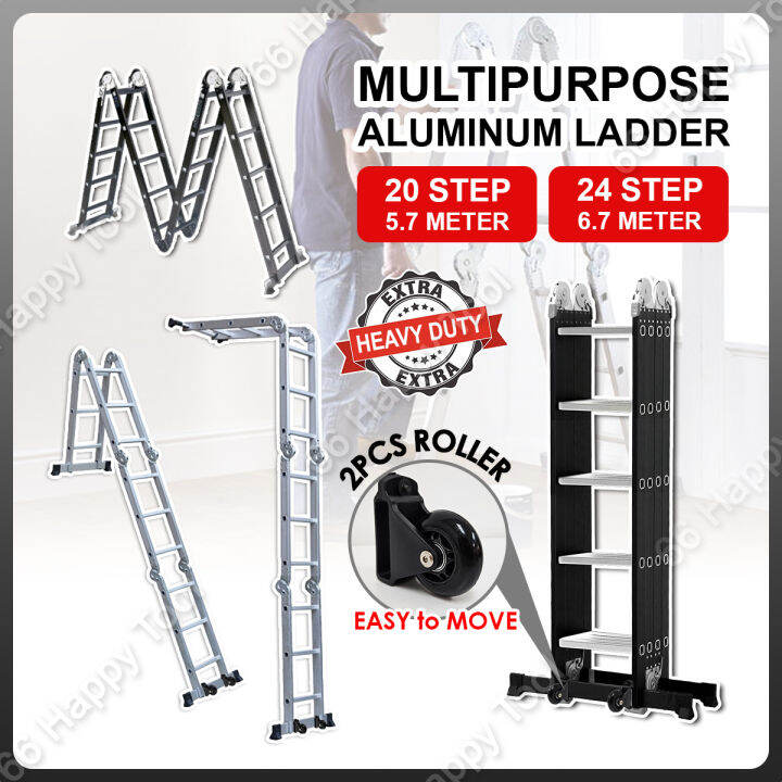 Foldable Multi Purpose Aluminium Ladder 20 / 24 Steps Multipurpose ...