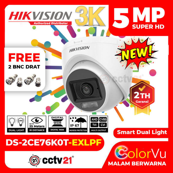 CCTV COLORVU 5MP 3K HIKVISION DS-2CE76K0T-EXLPF DUAL LIGHT INDOOR ...