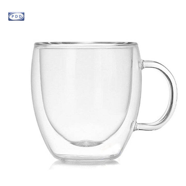 PDD Coffee Tea Cup Double Wall Glass Mug for Home Office Drinking Water ...