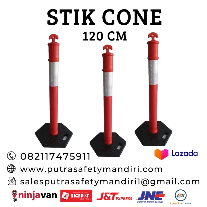 STICK CONE 120 CM BOLLARD DELINEATOR TIANG TRAFFIC BASE RUBBER PENGAMAN ...