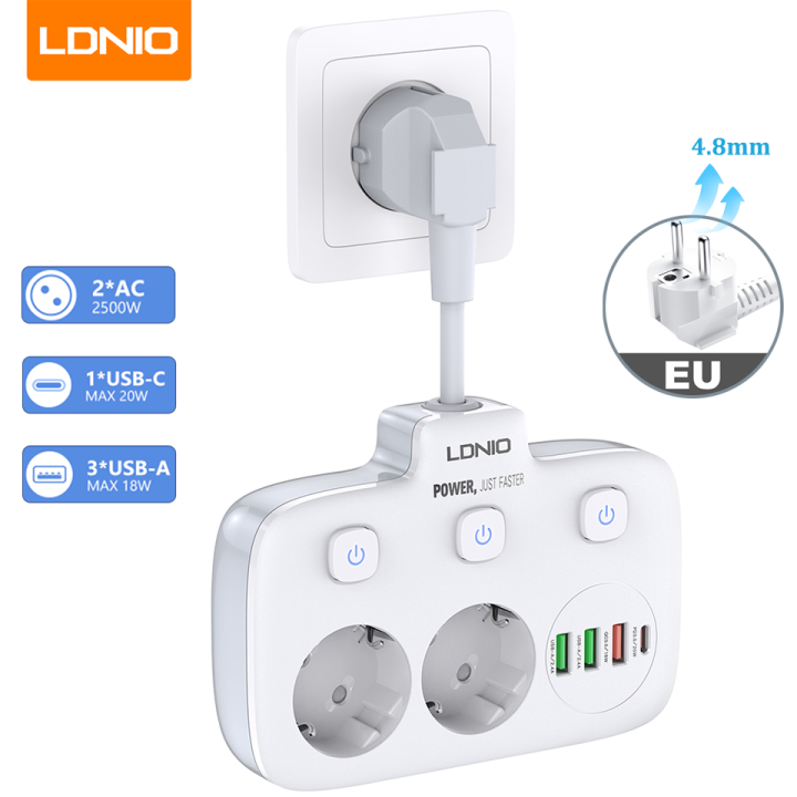 LDNIO Power Strip Multiple European Plug 4 USB Output Electrical Socket ...