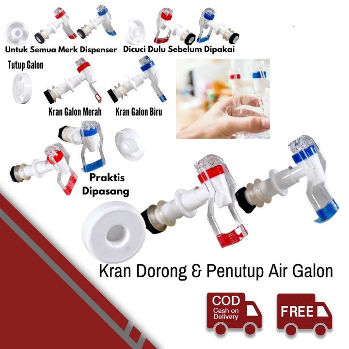 Keran Dispenser Galon Air MinumTekan Merah Biru dan Tutup Galon Putih ...