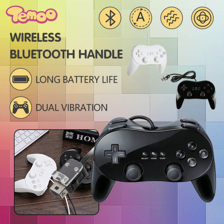 Temoo Wii Handle PRO Classic จอยควบคุมเกมกับ Grip 2nd Generation รีโมท Joy Pad จอยเกมส์สีทึบ ...