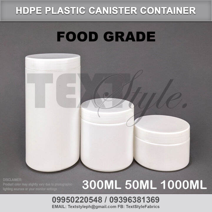 Textstyle White HDPE Plastic Container Canister White Canister 1000ml 500ml 300ml Canister - Per ...