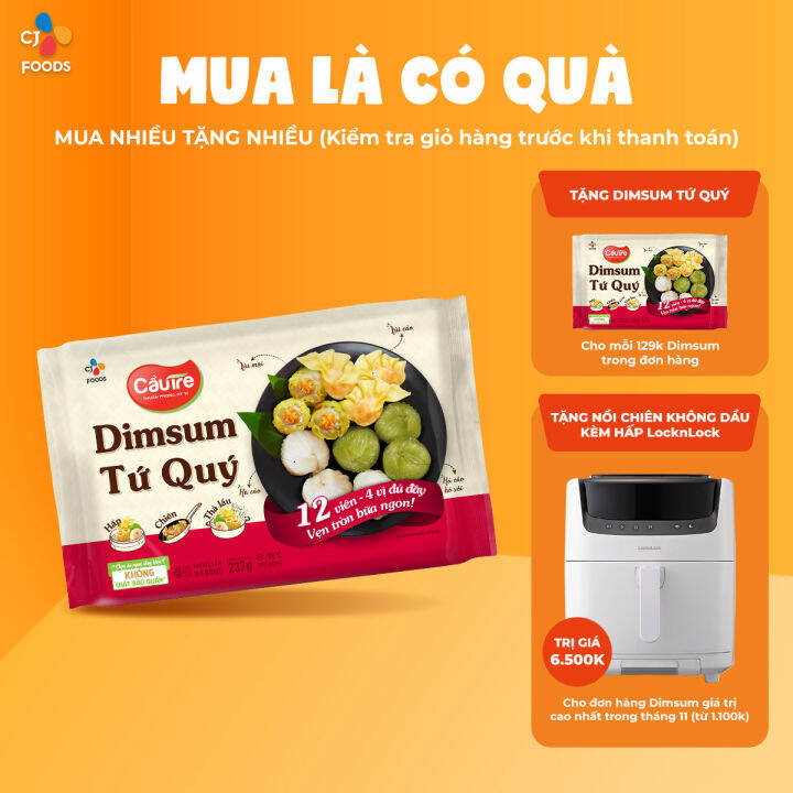 [Tặng Dimsum đơn 129k] Dimsum Tứ Quý Cầu Tre 237g (12 viên)_4 vị đủ đầy, vẹn tròn bữa ngon ...