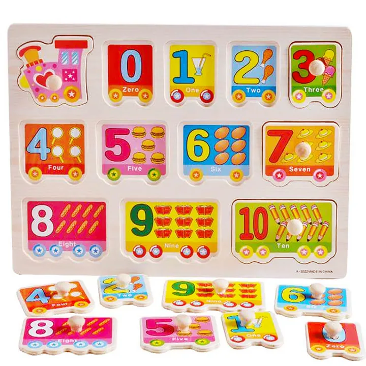 Wooden Inset Peg Board Numbers Train Puzzle Board Early Educational for ...