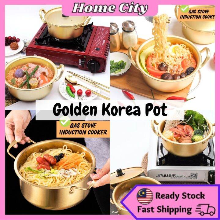 Korea Ramen Pot Noodle Golden Yellow Aluminium Soup Steel Lid Gold K ...