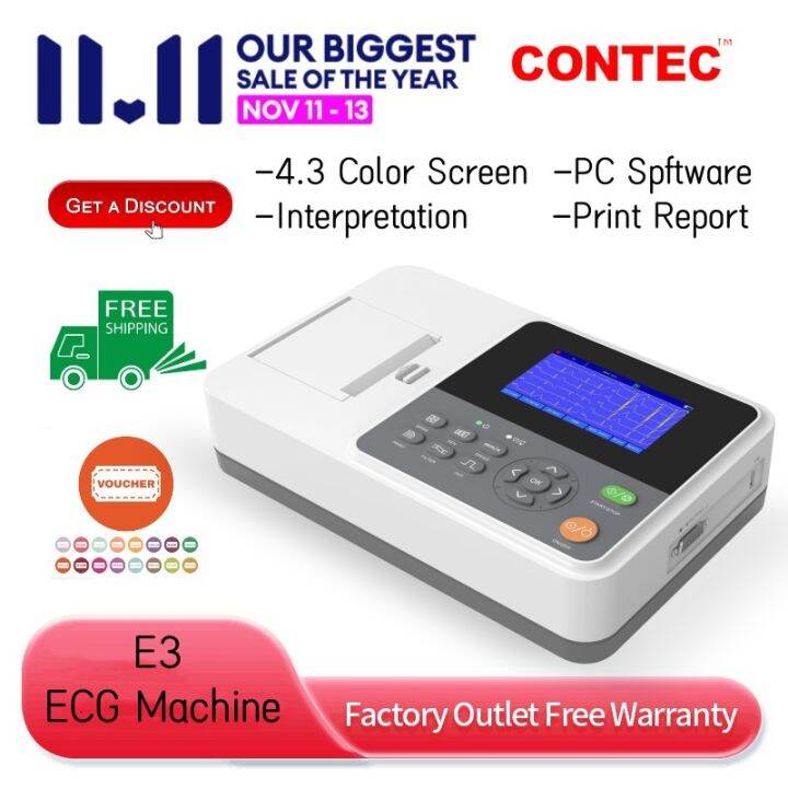 CONTEC E3 Digital ECG Monitor Electrocardiograph 3 Channel EKG Machine ...