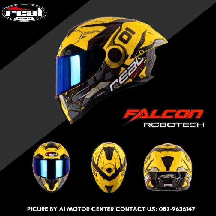 หมวกกันน็อค REAL รุ่น Falcon Robotech ชิวปรอบอิริเดียม รองรับการติดตั้ง ...